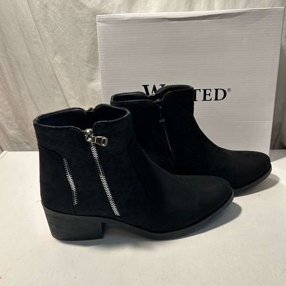 Wanted | Shoes | Wanted Black Ankle Boots With Zip Up Sides Block Heels ...